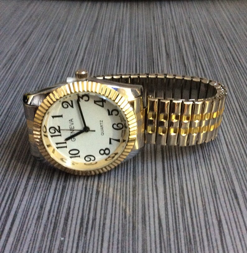 Geneva Men's Two-tone Stretch Band Watch Round White Dial - Etsy