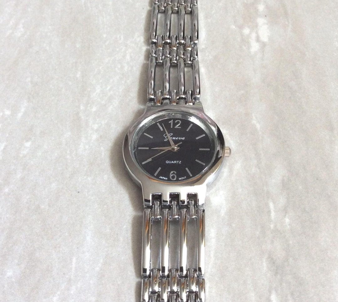 Geneva Men's Watch Round Black Dial Displaying Silver Numbered & Index ...