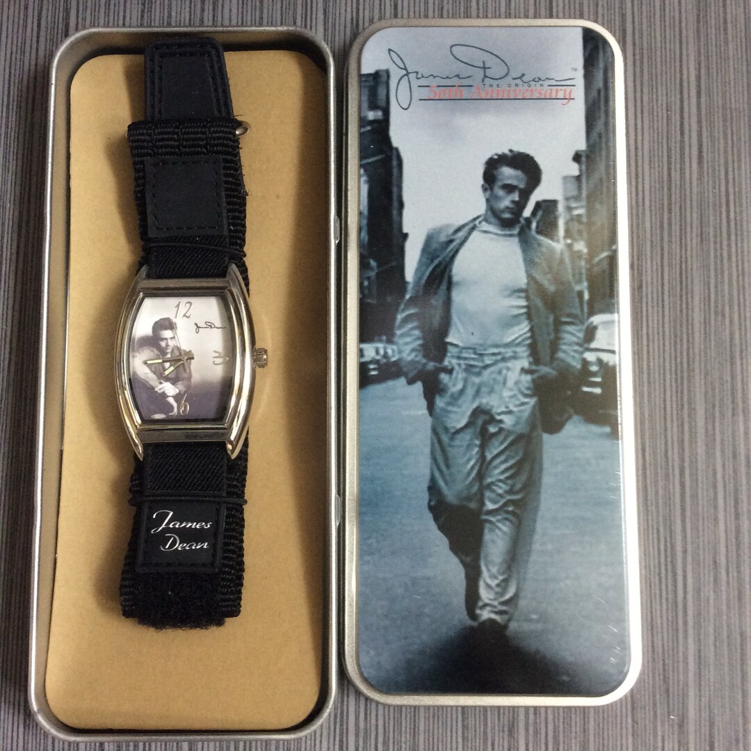 James Dean Men's Rectangle Watch on Nylon Black Velcour Band New Old ...