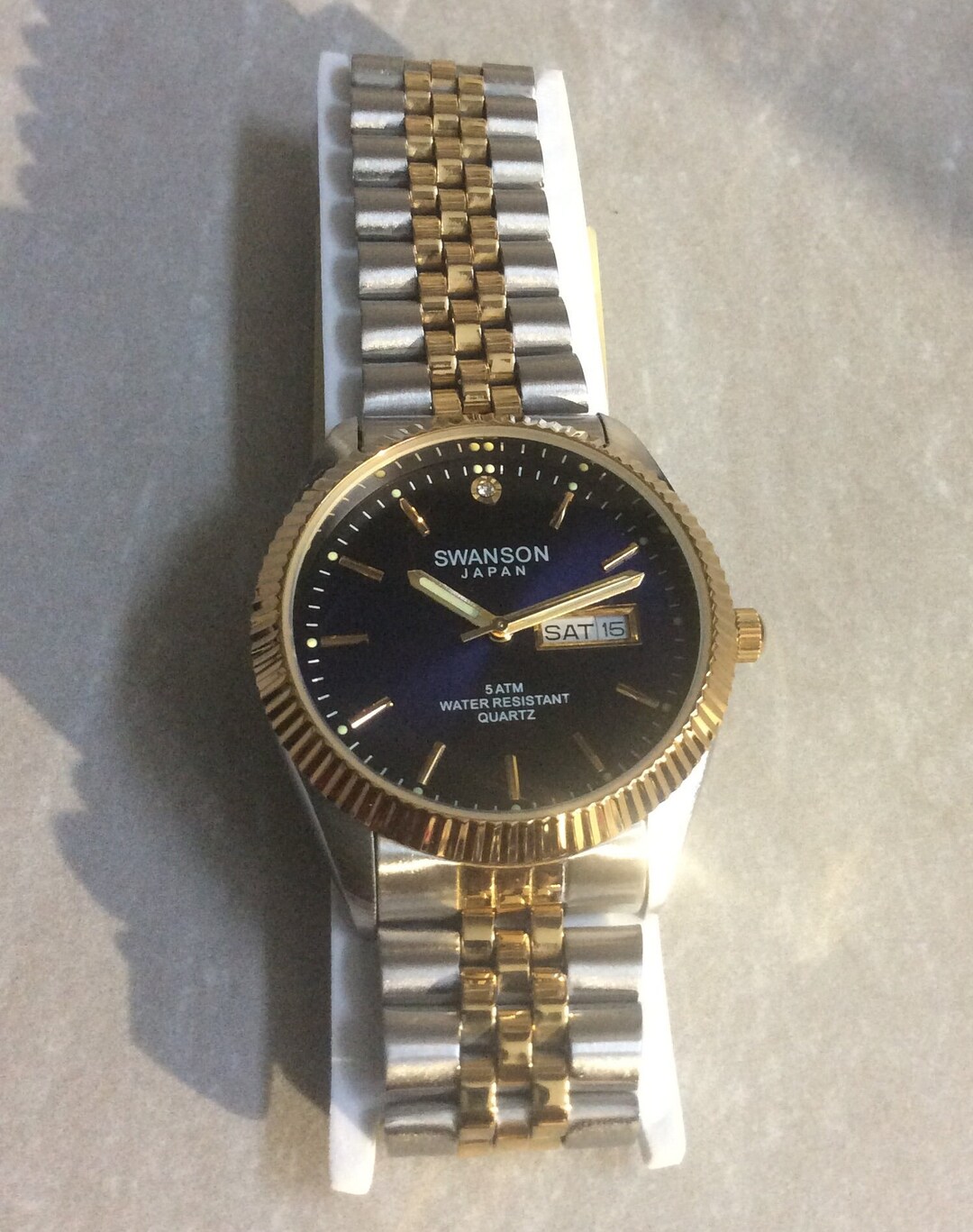 Swanson Men's Watch WR5ATM Round Blue Dial Day & Date on Two-tone ...