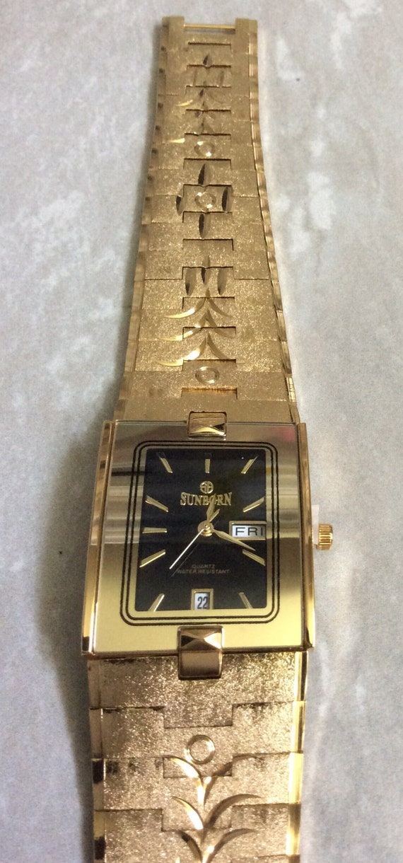 Sunborn Men's Dress Watch Mirror Image Rectangle Blac… - Gem