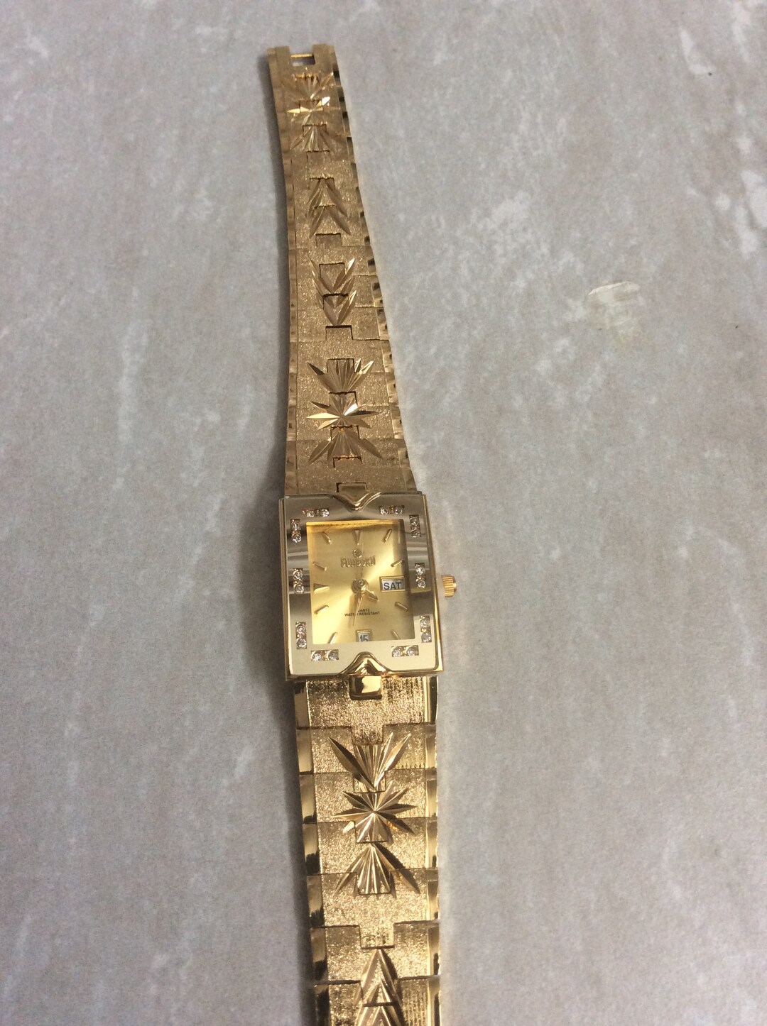 SUNBORN Women's Watch Rectangle Gold Dial Index Hours Day - Etsy