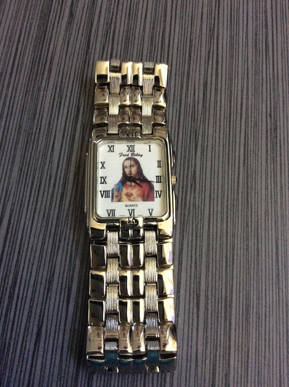 Men's Religious Silver Watch Rectangle White Jesus Dial | Etsy