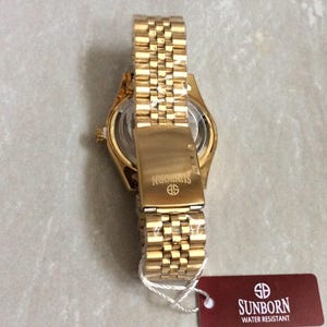 SUNBORN Gold Men's Dress Watch Round Gold Dial Crystal Hour Markers on ...