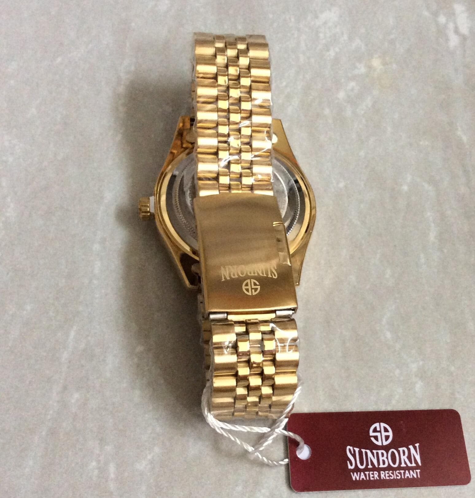 SUNBORN Gold Men's Dress Watch Round Gold Dial Crystal Hour Markers on ...