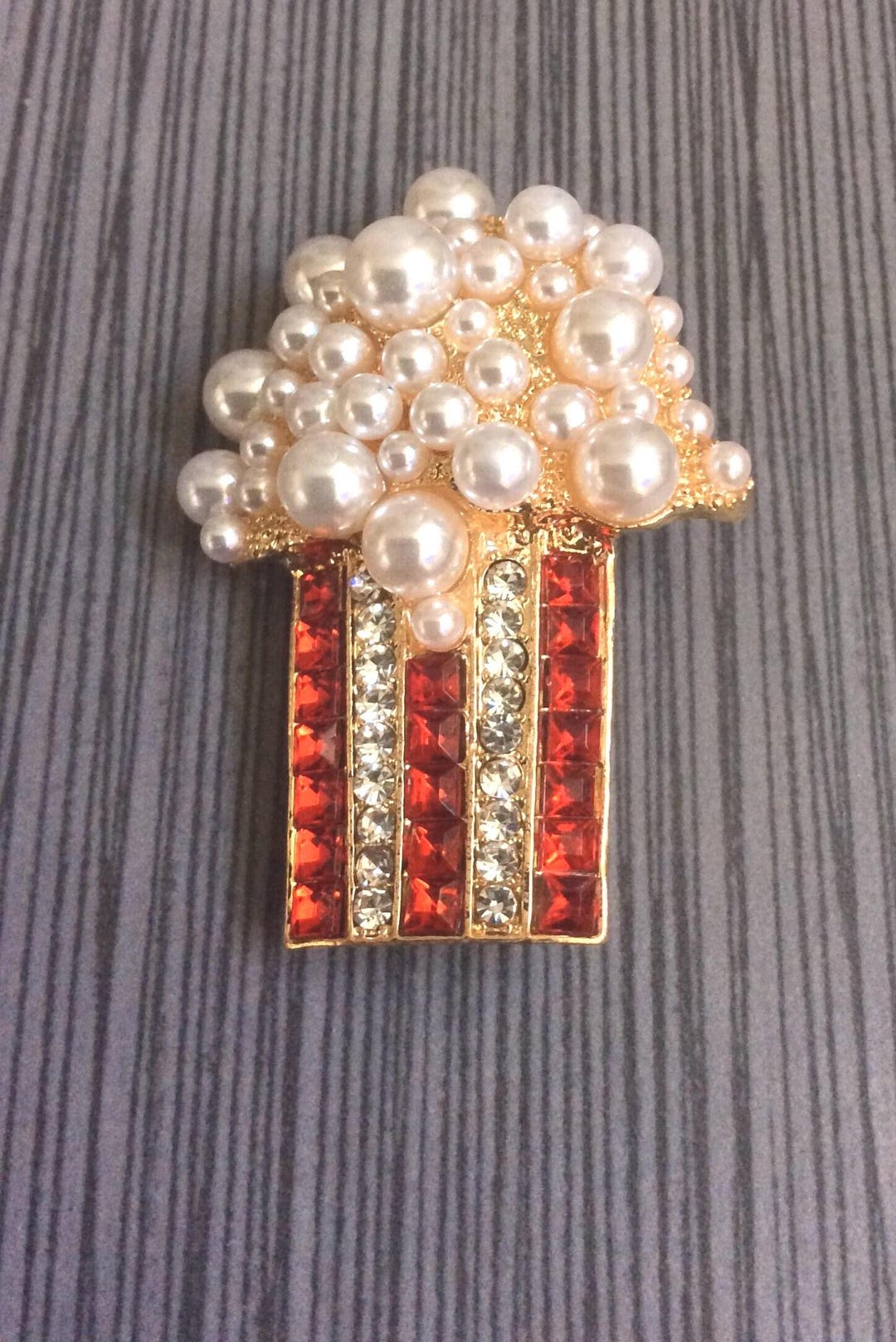 Popcorn Brooch Pin Crystal Pearl Handmade Beauty, Ready to Cherish ...