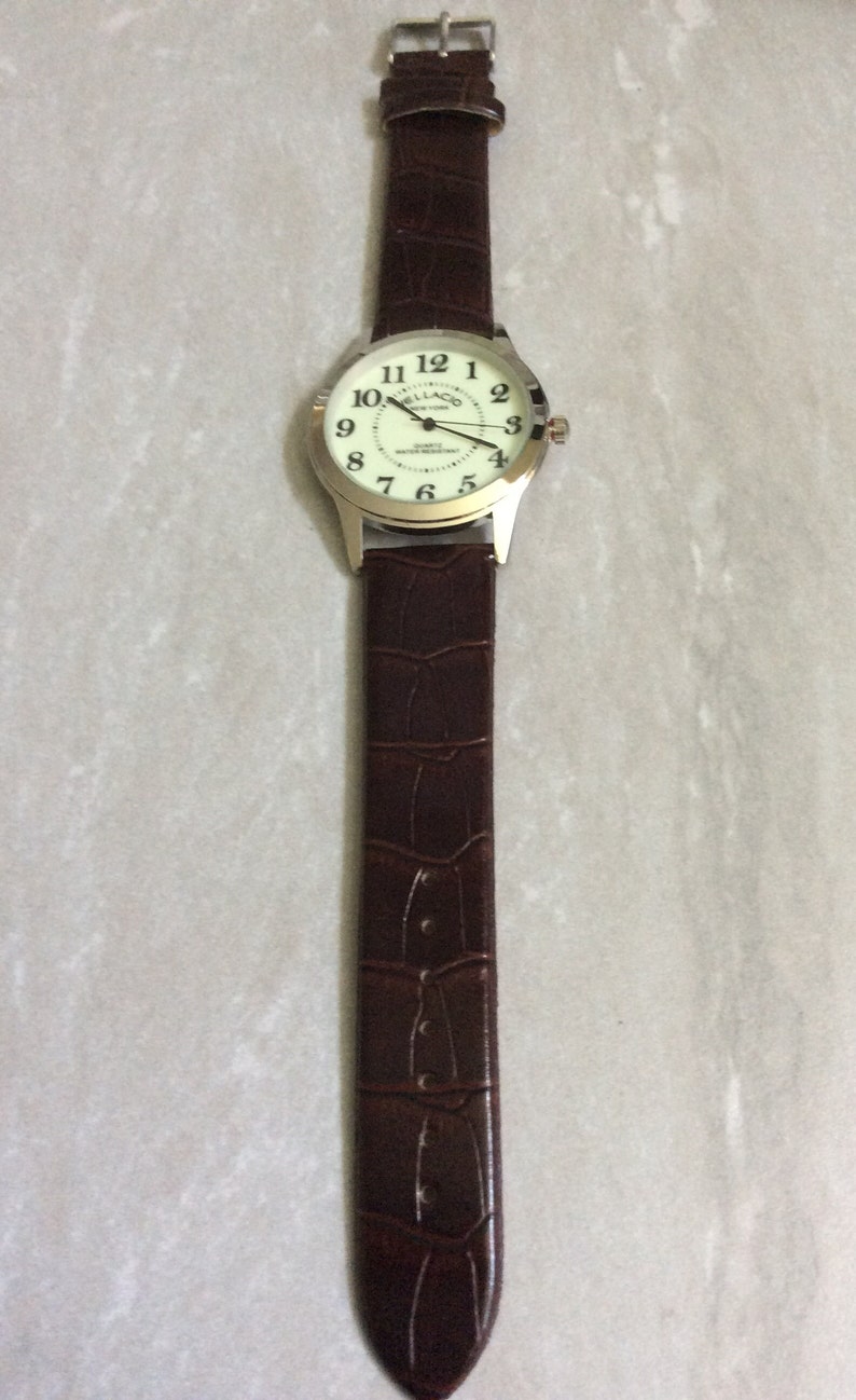 Vellaccio Men's Silver Watch Round Glow in the Dark Dial Black Numbered ...