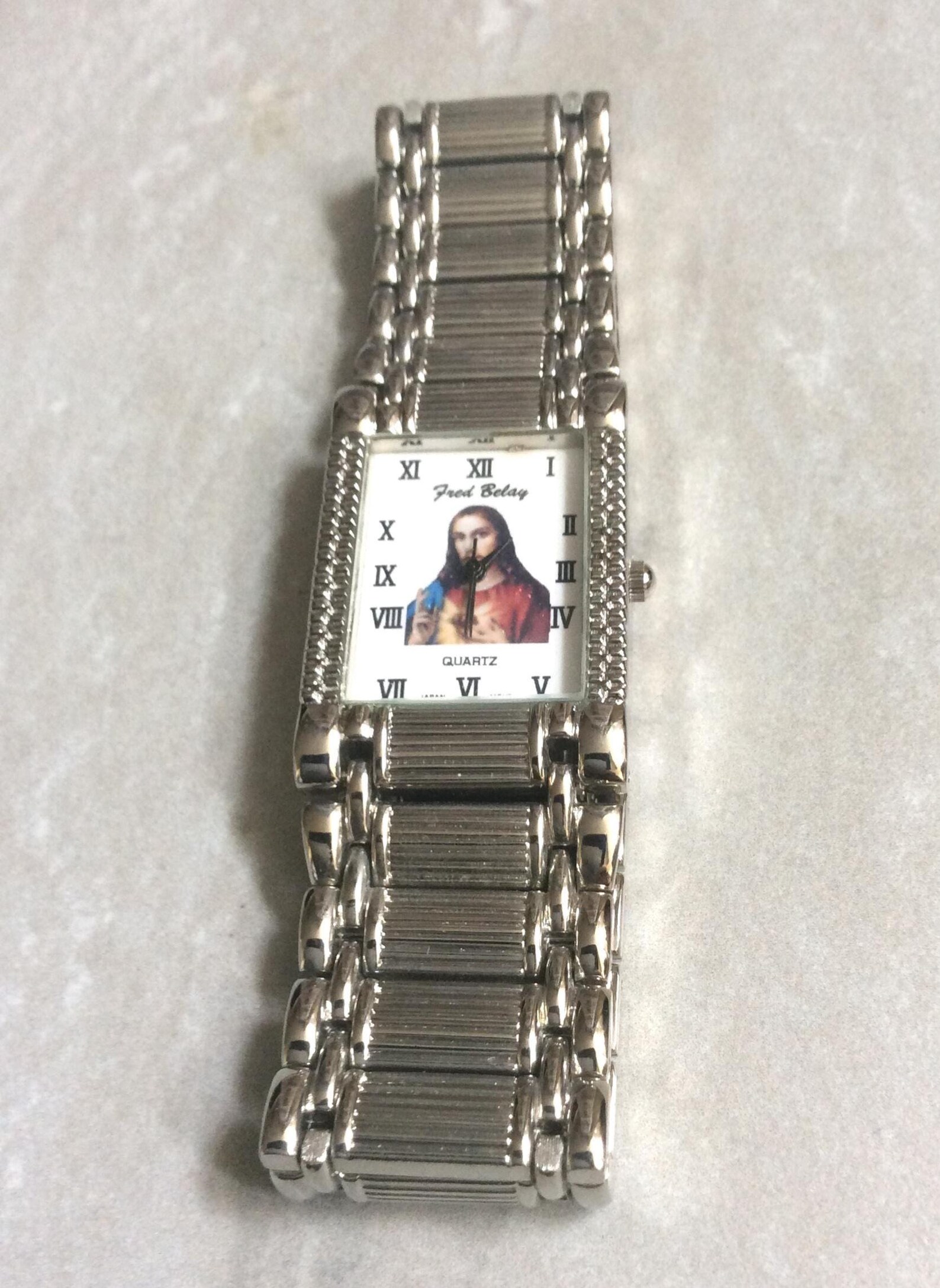 Fred Belay Silver Men's Religious Watch Having a Rectangle White Jesus ...