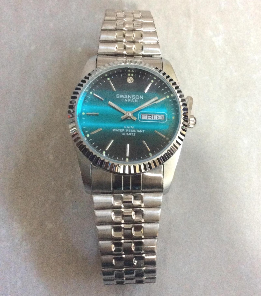 SWANSON Silver Men's Watch Round Turquoise Dial Silver Index Hour ...