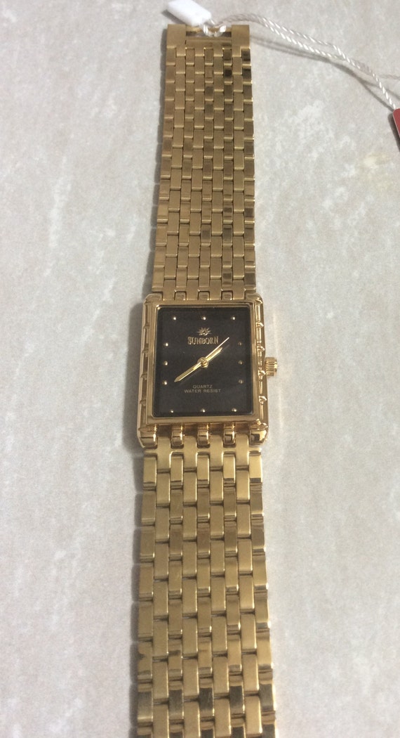 SUNBORN Gold Men's Watch Rectangle Black Dial Gold In… - Gem