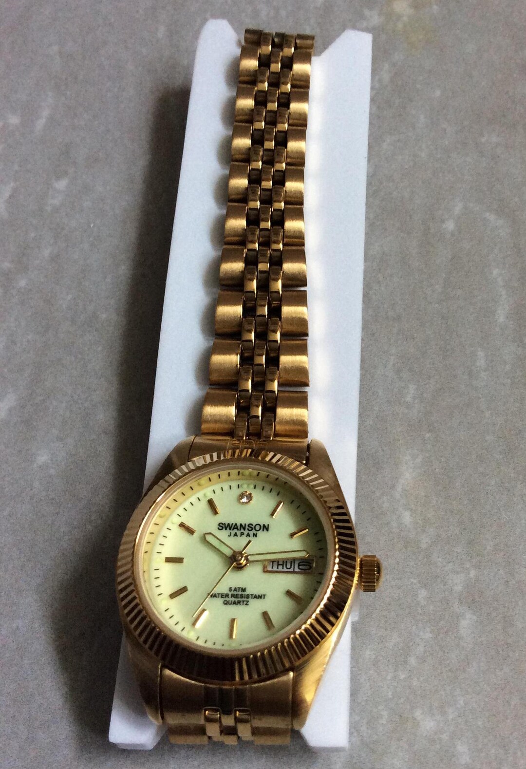 SWANSON Women's Gold Watch Round Glow in the Dark Dial Index Hours With ...