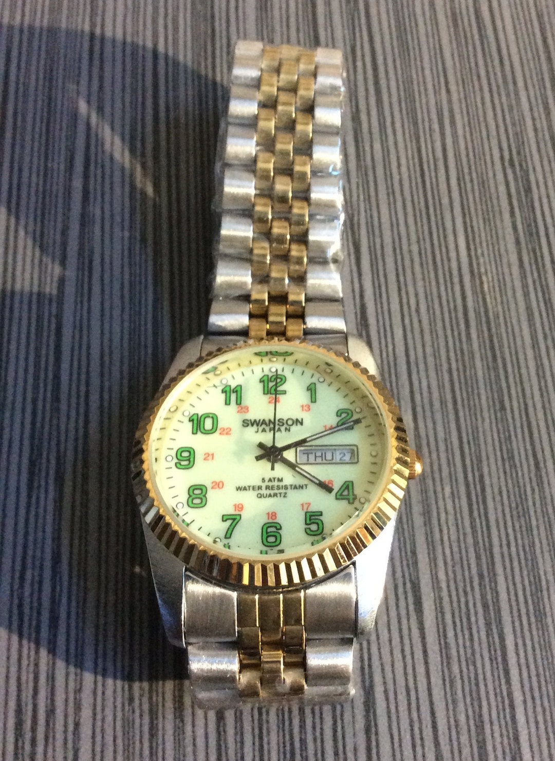 Swanson Men's Watch Waterproof 5ATM Round Glow in Dark Dial 12/24 HRS ...