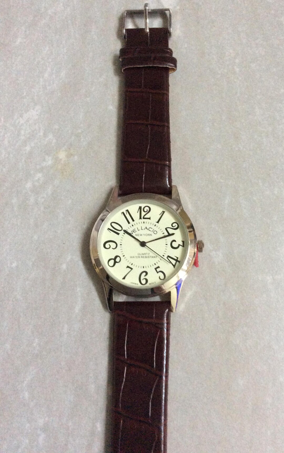 VELLACIO Men's Watch Round Beige Dial Big Numbered Hours on a Brown ...