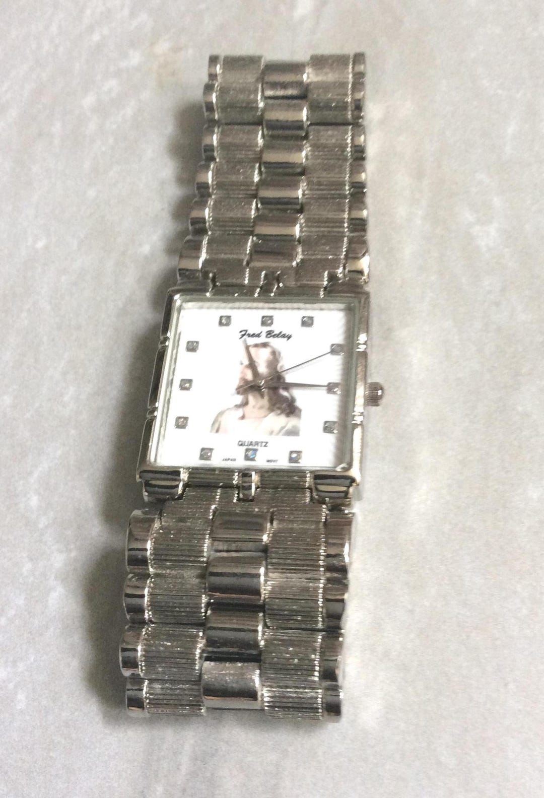 Fred Belay Silver Men's Watch Having a Square Sunray White Jesus Dial ...