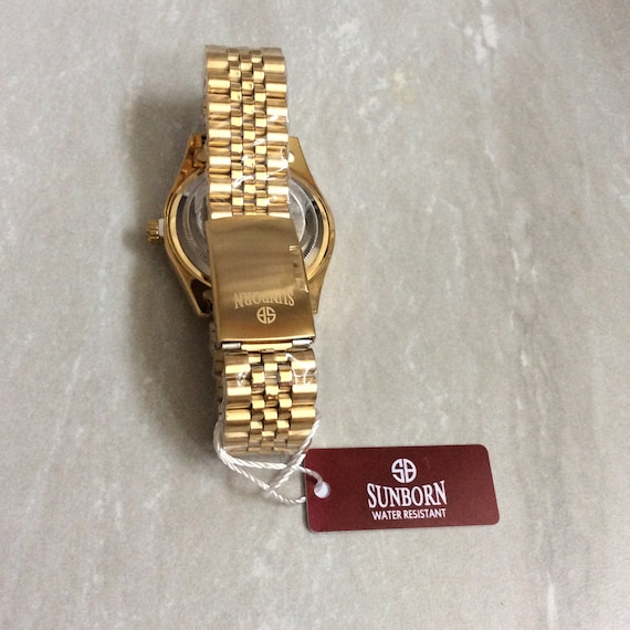 SUNBORN Gold Men's Watch Round Pear Dial Crystal Hour… - Gem