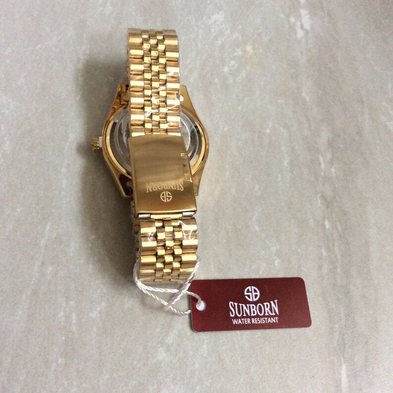 SUNBORN Gold Men's Watch Round Pear Dial Crystal Hour Markers Day ...