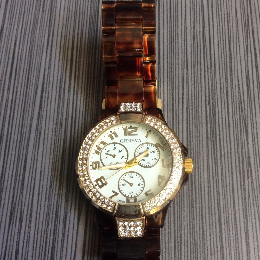Geneva Women's Crystal Watch Round White Dial Arabic Hours on a Brown ...