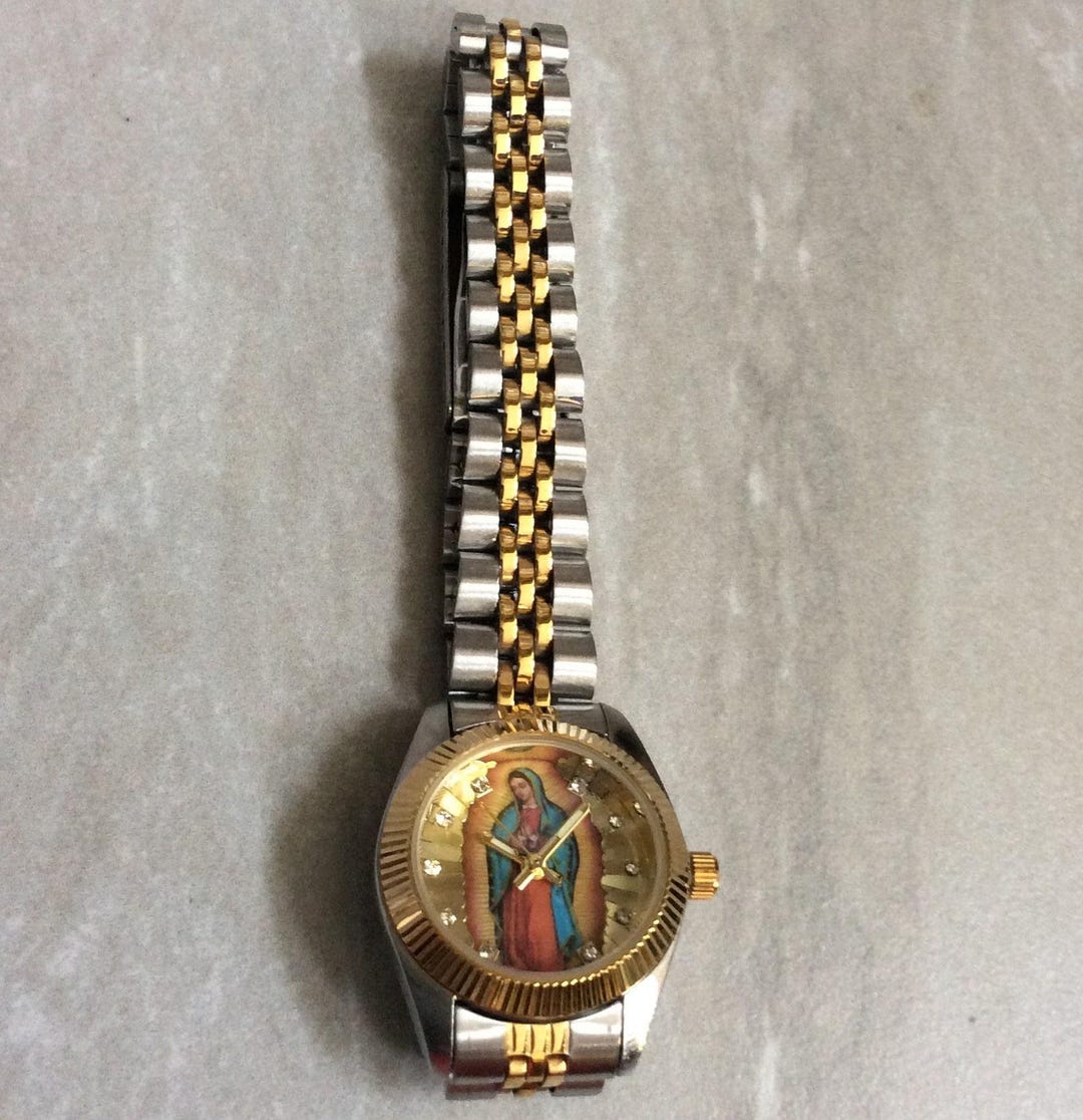MIYKON Women's Religious Watch Having a Round Gold Sunray Guadalupe ...