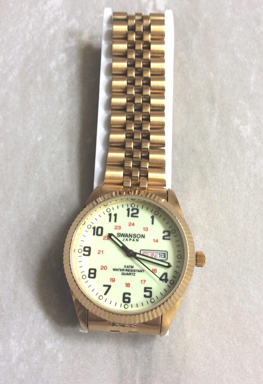 SWANSON GOLD Men's Watch Round Glow in the Dark Dial 12/24 Hours on a ...