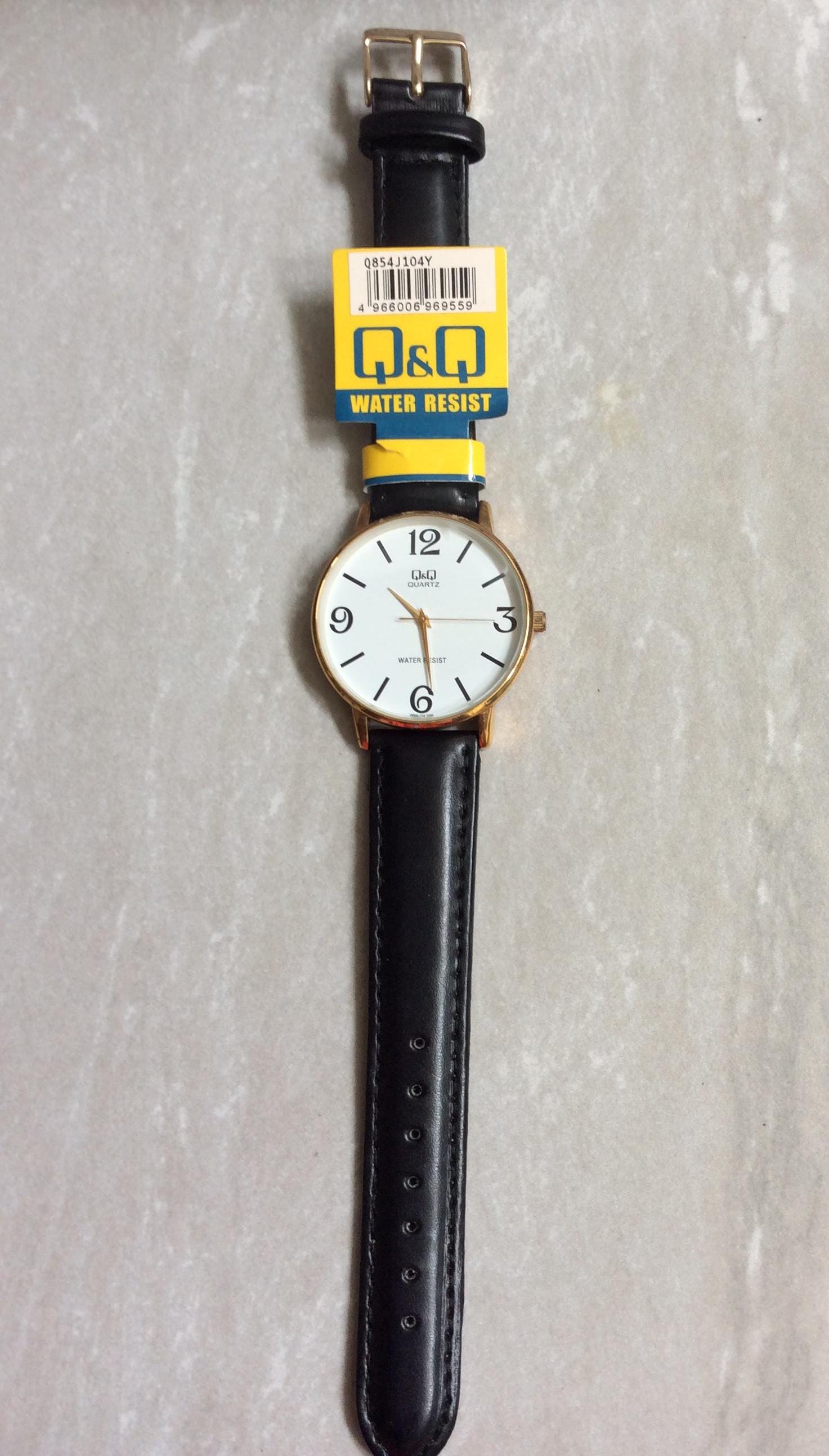 Q& Q Men's Gold Watch Round White Dial Black Numbered and Index Hours ...