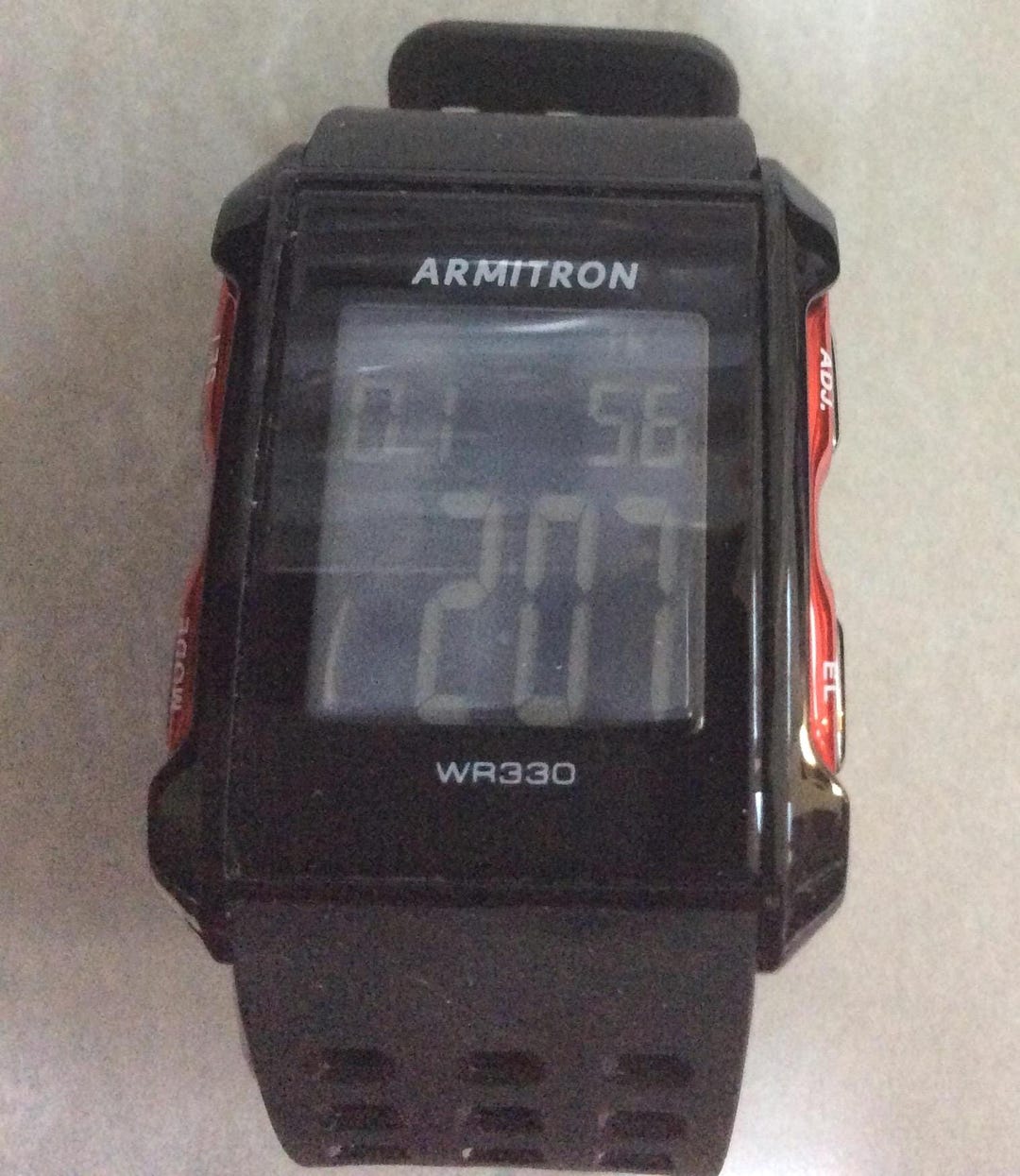 ARMITRON Pro Sport Black & Red Watch Rated Wr330ft Square Digital Dial ...