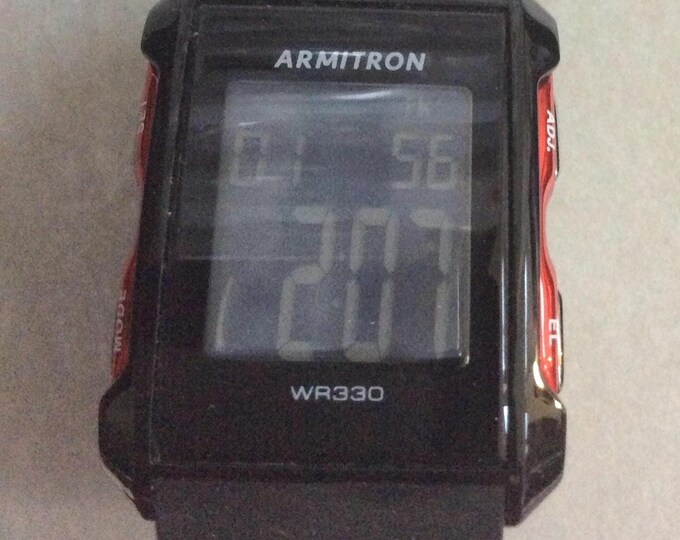 ARMITRON Pro Sport Black & Red Watch Rated Wr330ft Square Digital Dial ...
