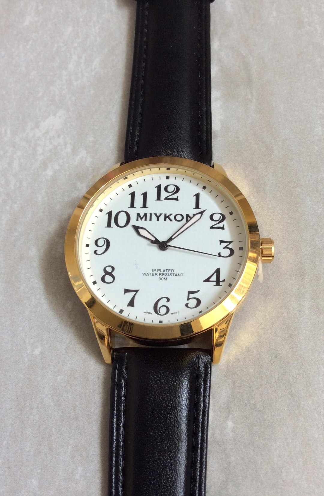 MIYKON Men's Gold Watch Round White Dial Black Numbered Hours on Black ...