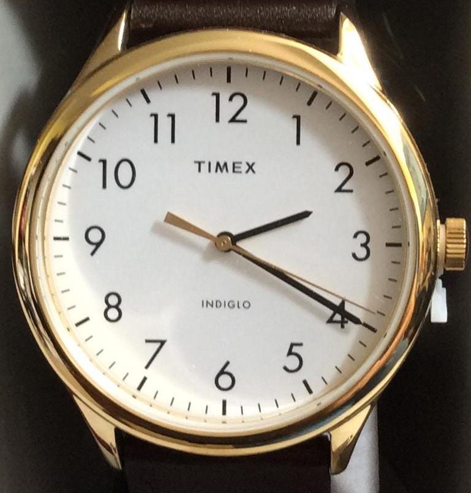 TIMEX Classic Indiglo (glow) Gold Men's Watch Round White Dial Numbered ...