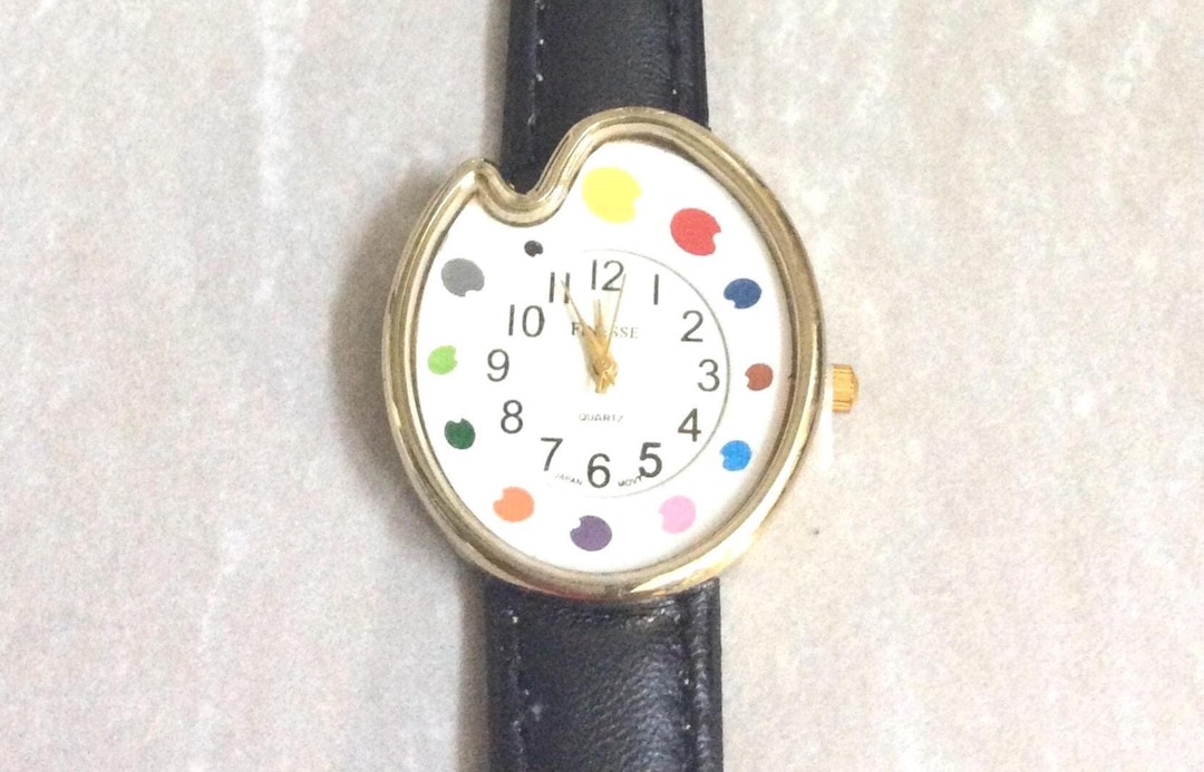 Finesse Women's Watch Colorful Paint Palette Round White Dial on Black ...