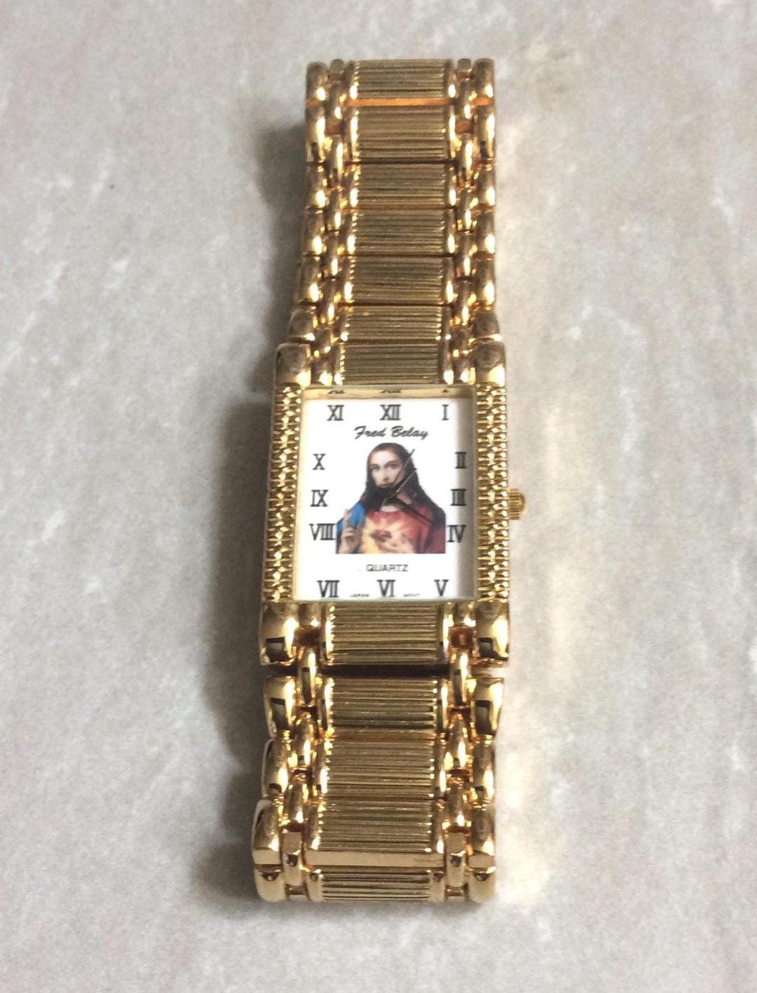 Fred Belay Men's Religious Watch Rectangle White Jesus Dial Roman ...