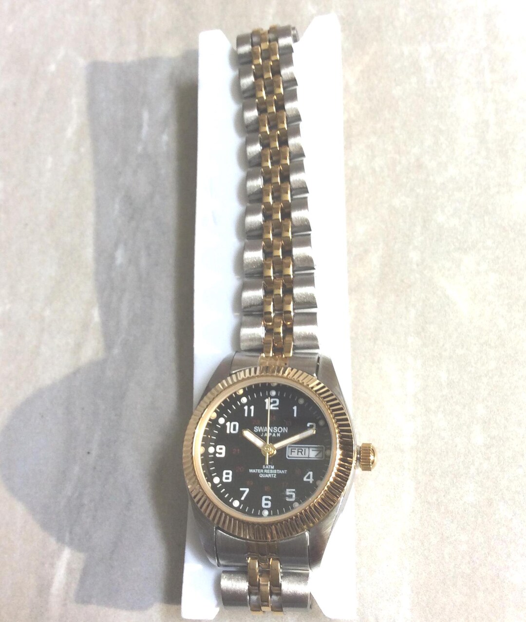 SWANSON Men's Watch Round Black Dial Numbered Hours Day & Date on Two ...