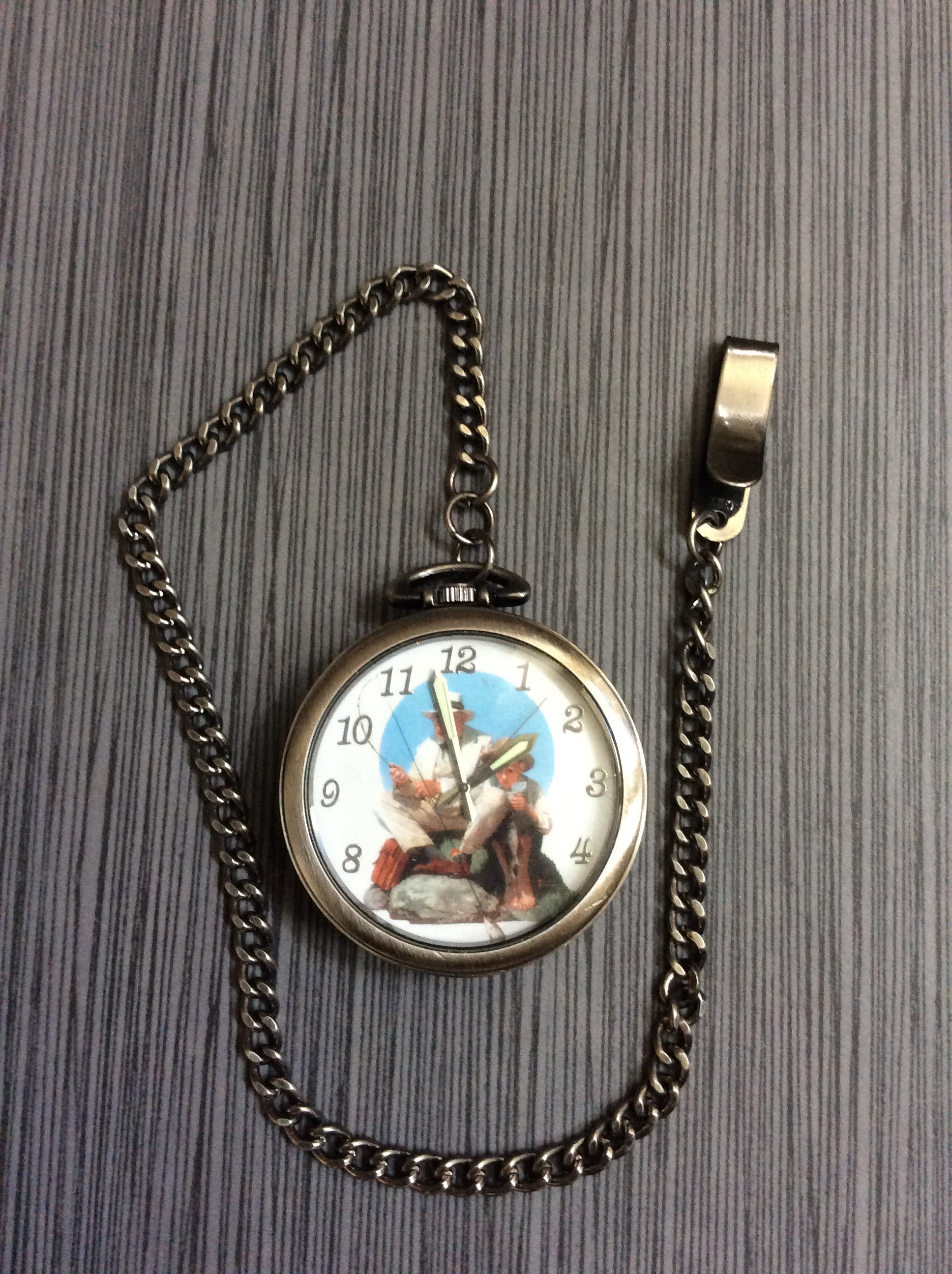 Pocket Watch man & Boy Fishing Dial With Chain / - Etsy