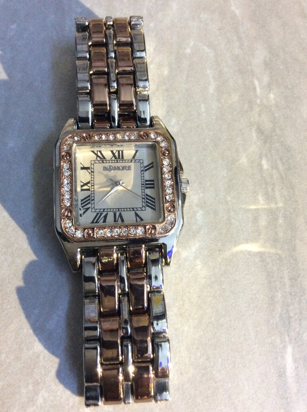 Women's Rose Gold/silver Watch Square Silver Dial Black Roman Numeral ...