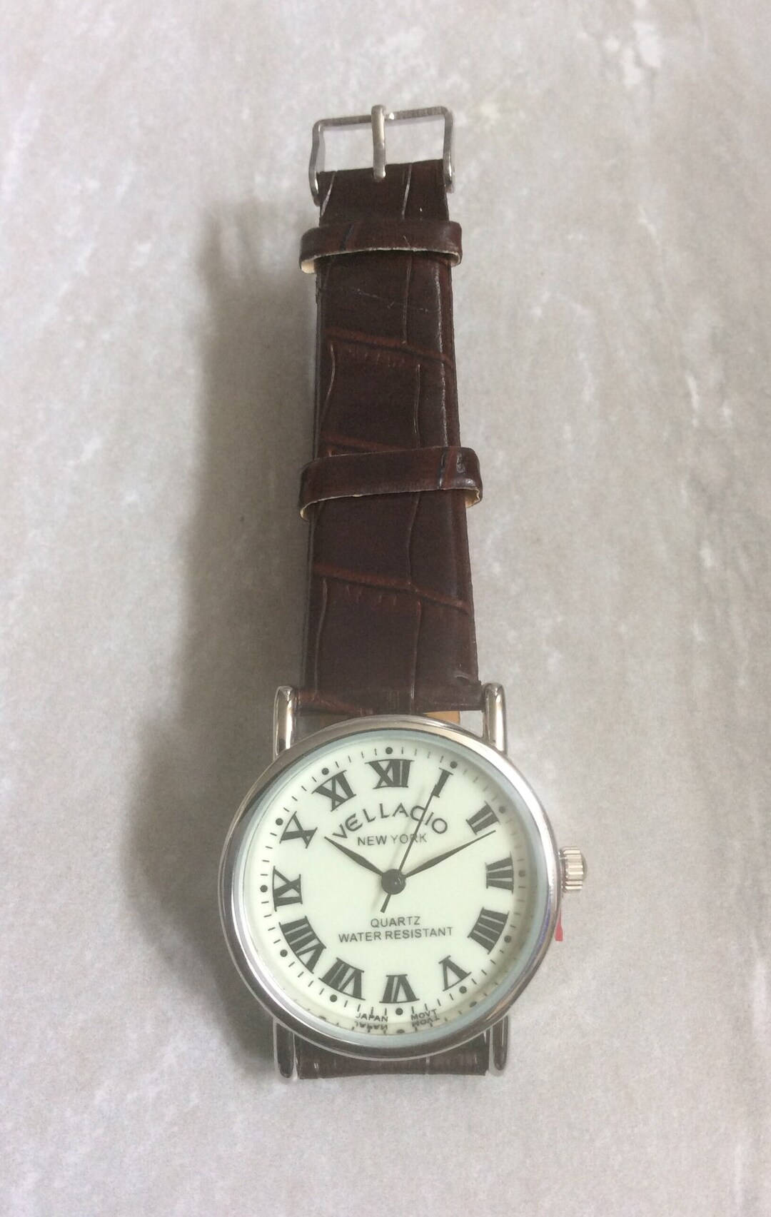 VELLACIO Women's Watch Luminous Dial glows Roman Numeral Hours on Brown ...