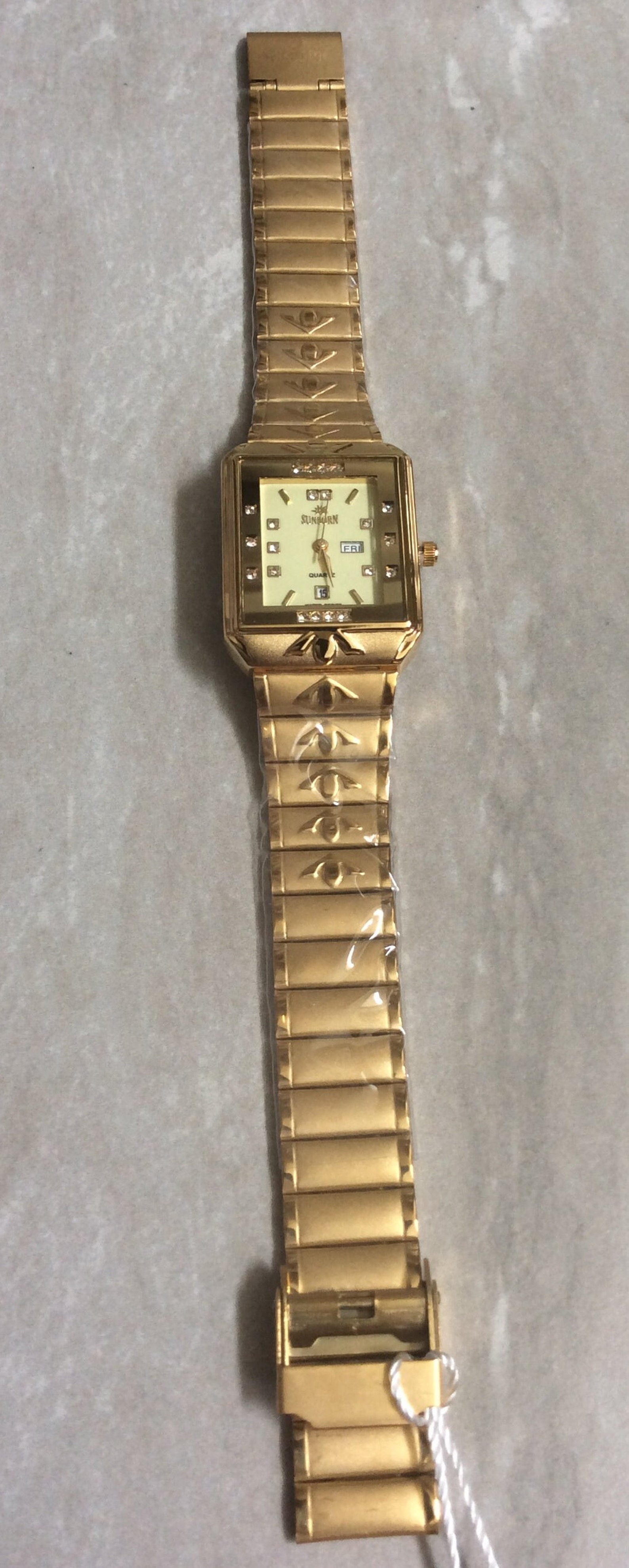 Sunborn Gold Men's Watch Rectangle Glow in Dark Dial Day & Date on ...