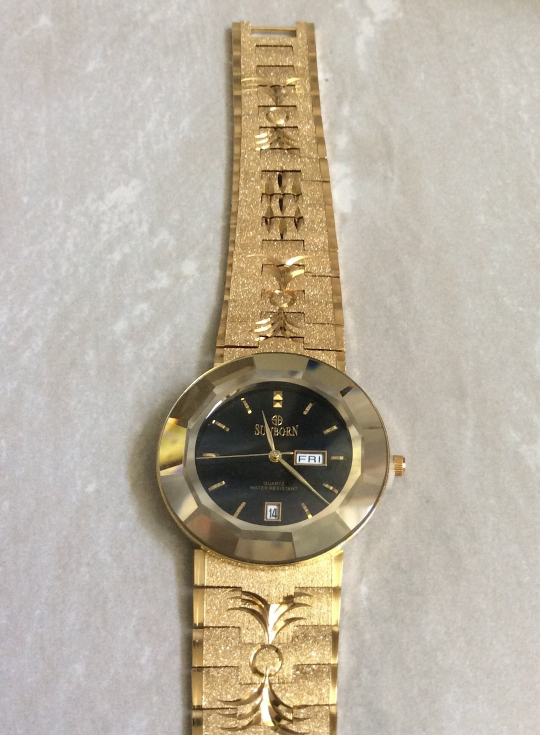 Sunborn Men's Gold Image Watch Round Black Dial Index Hours Crystal ...