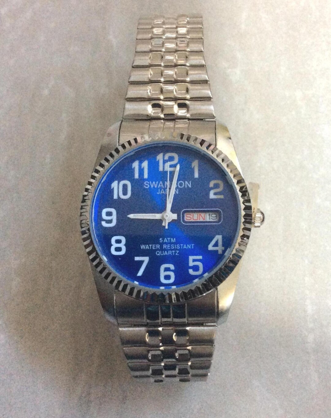 SWANSON Silver Men's Watch Round Blue Dial White Numbered Ours Day ...
