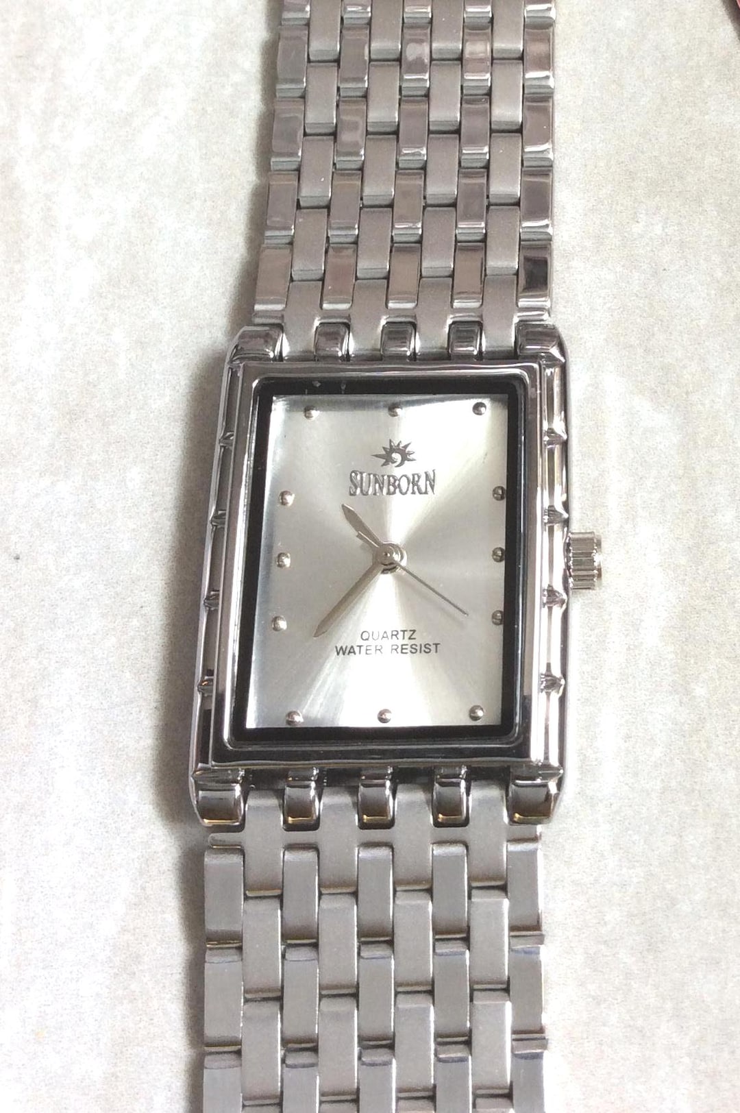 Sunborn Silver Men's Watch Rectangle Silver Dial Indices Hour Marker's ...