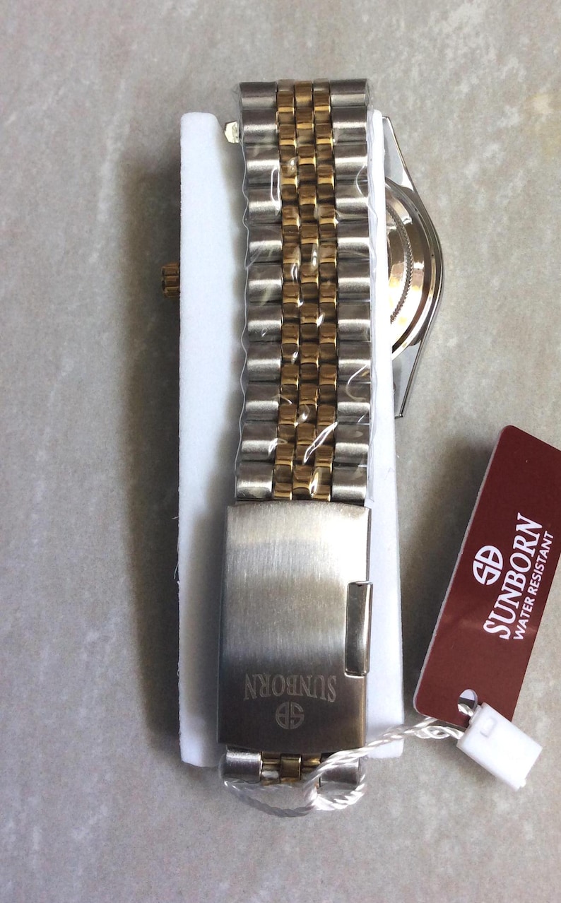 SUNBORN Men's Watch Round Gold Dial Crystal Hours With Day & Date on ...