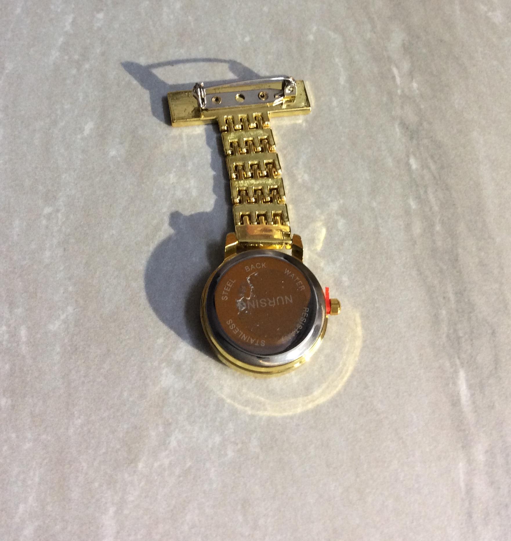 NURSING Gold Nurse's Pin-on Watch Round White 12/24 Hours Dial ...