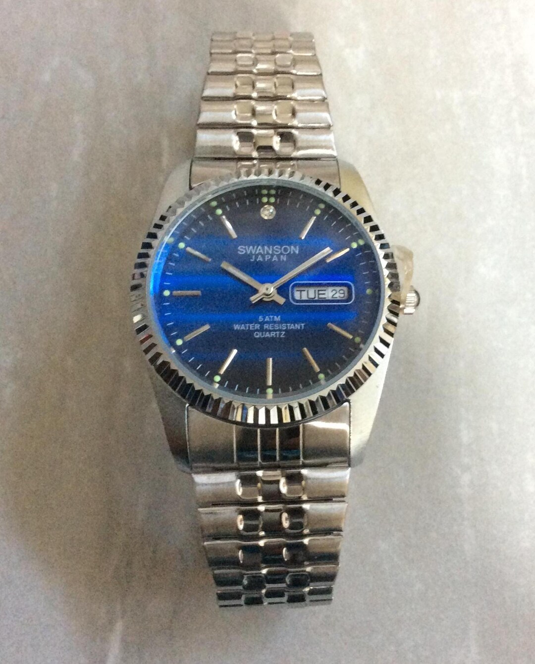 SWANSON SILVER Men's Watch Round Blue Dial Silver Index Hour Markers ...