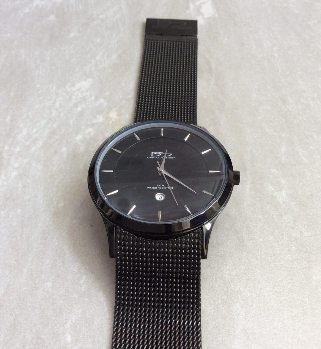 DANIEL STEIGER Fine Men's Watch Round Black Date Dial Silver Index Hour ...