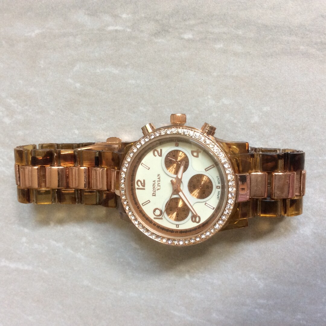 Donna Vivian Tortoise Shell Crystal Women's Watch Round White Dial on a ...