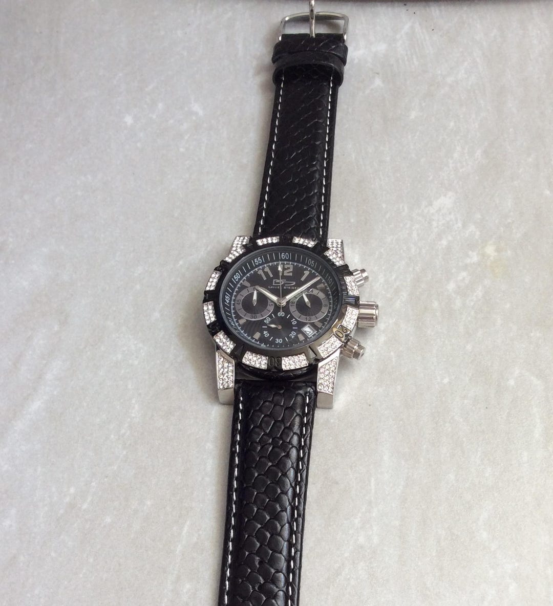 DANIEL STEIGER Mens Crystal Dress Watch With a Round Black Chronograph ...