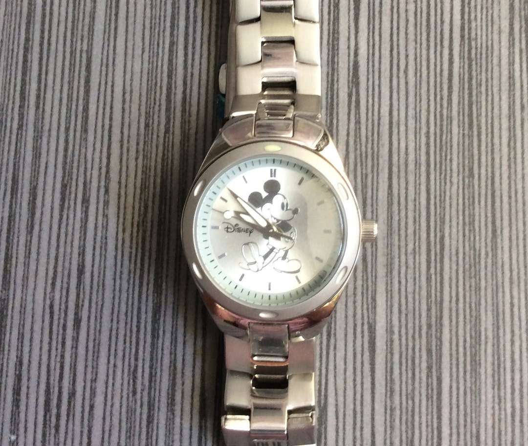 Disney Silver Mickey Mouse Watch Round Silver Mickey Dial on Silver ...