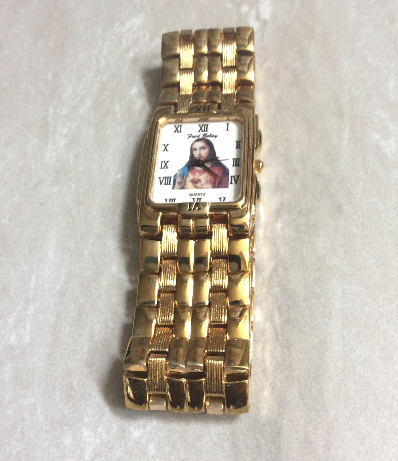 Fred Belay Religious Men's Watch Rectangle White Jesus Dial Roman ...