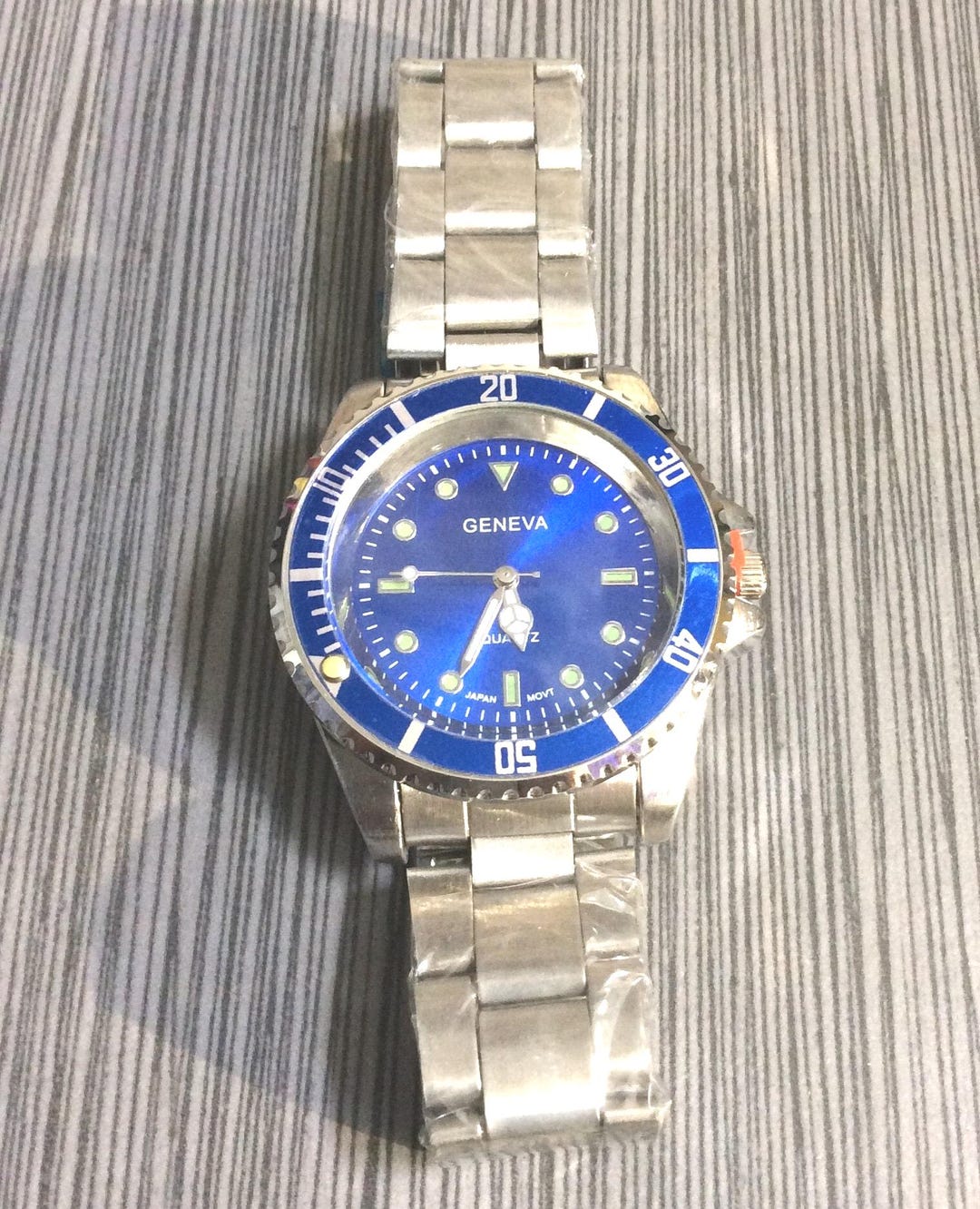 Geneva Men's Silver / Blue Watch Round Blue Dial on Silver Linked Band ...