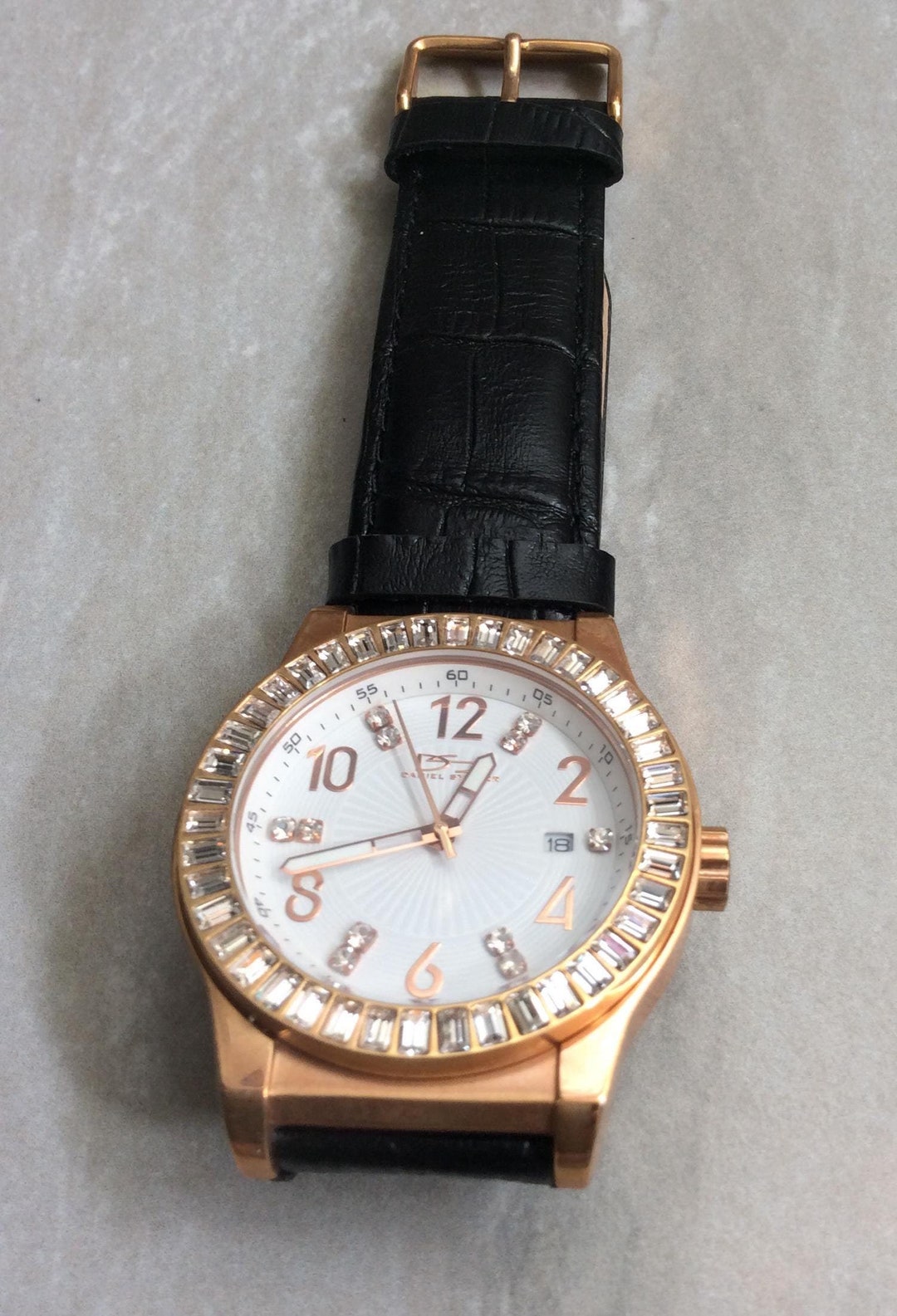 DANIEL STEIGER Crystal Men's Rose Gold Watch Round White Date Dial ...