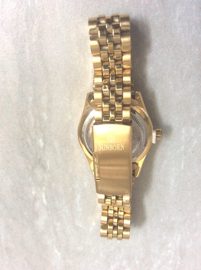 SUNBORN Women's Watch Round Black Dial Day and Date Indicators Crystal ...