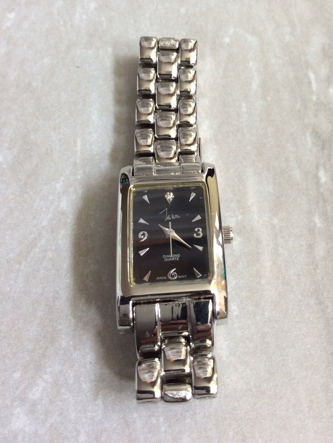 John Weitz Silver Women's Watch Rectangle Black Dial Silver Hour ...